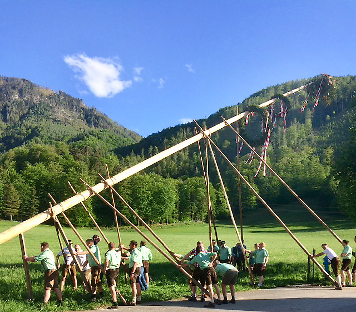 In der Mitte von Österreich ist das Stodertal: Maibaum aufstellen mit ...