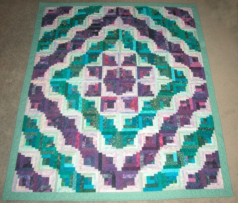 MaDan's Quilting: Teal And Purple Curved Log Cabin
