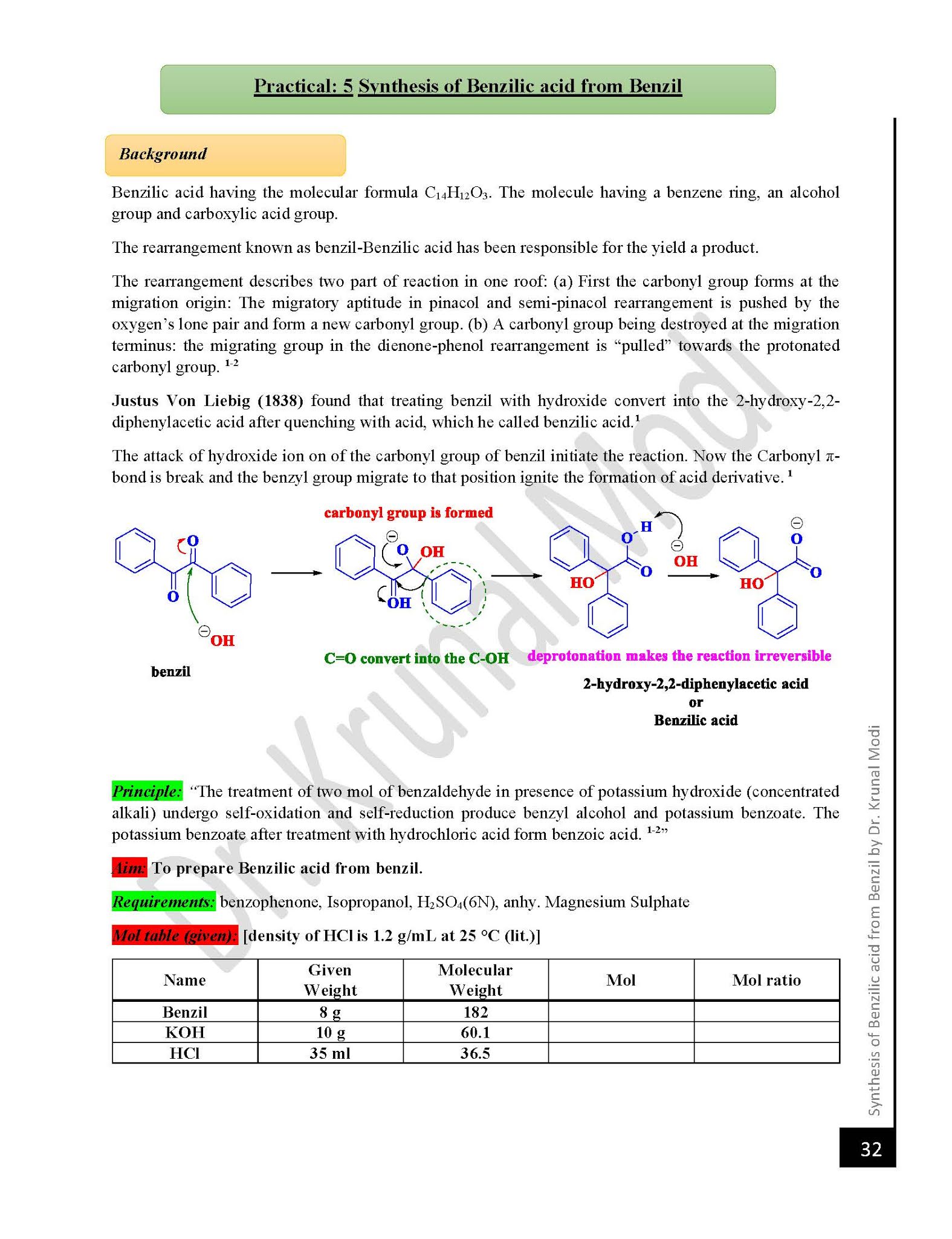 Practical:-5 Notes on the Synthesis of Benzilic acid from benzil ...