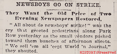 Newsboys' Strike of 1899: 120th Anniversary - The Beginning