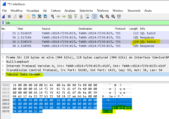 Speaking to Sql Server, sniffing the TDS protocol
