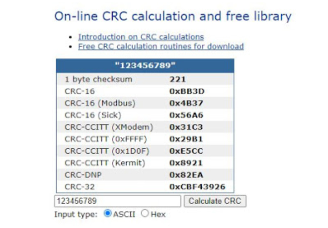 Modbus Rtu 및 Crc 계산 검증하기 Crc Calculation