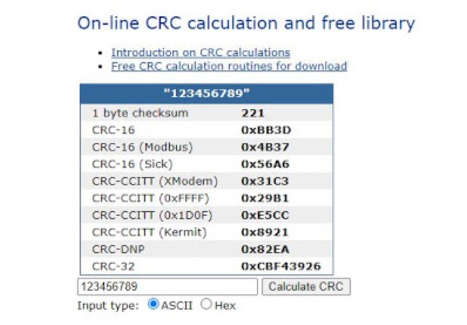 Modbus RTU 및 CRC 계산 검증하기 (CRC calculation)