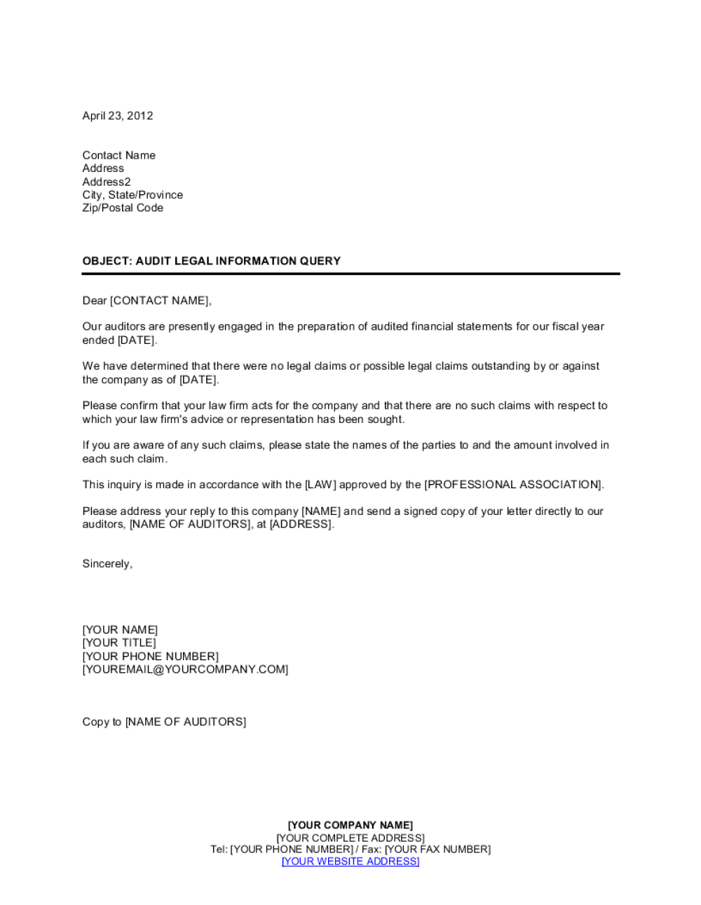 Audit Confirmation Letter Template ~ Resume Letter