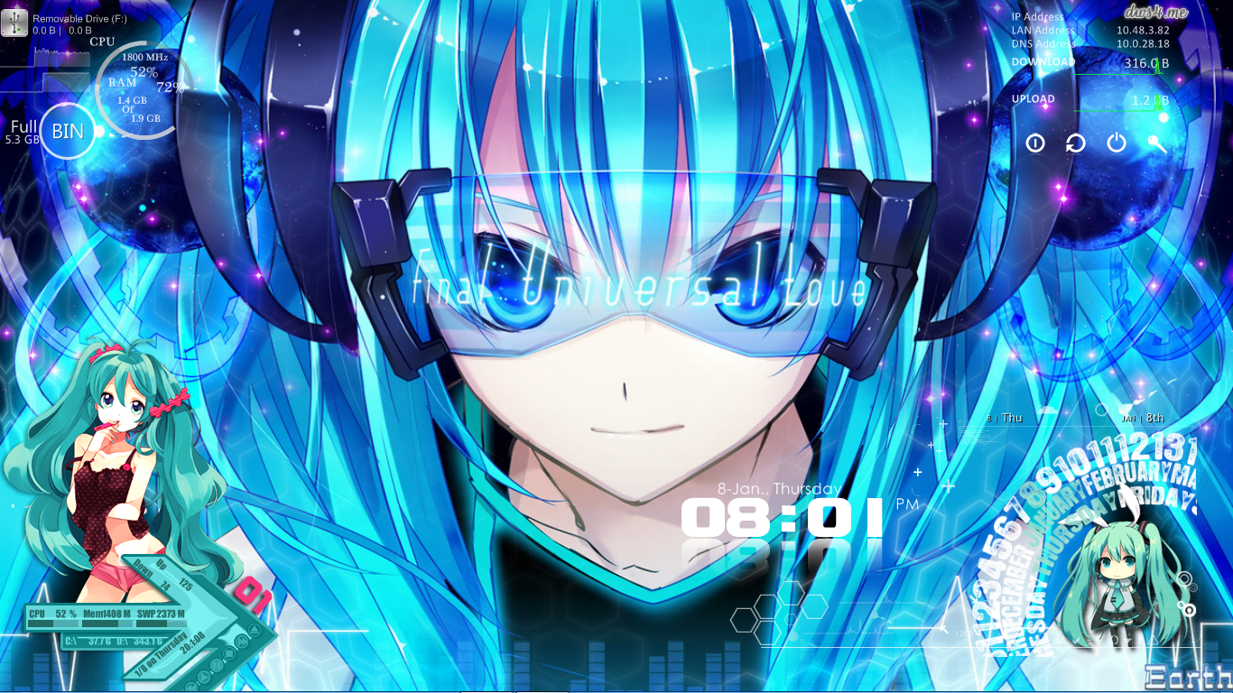 Kumpulan Skin & Ost Anime: Rainmeter Skin Pack Miku Hatsune