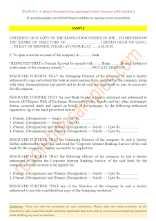 Board Resolution for Opening a New Current Account with Bank