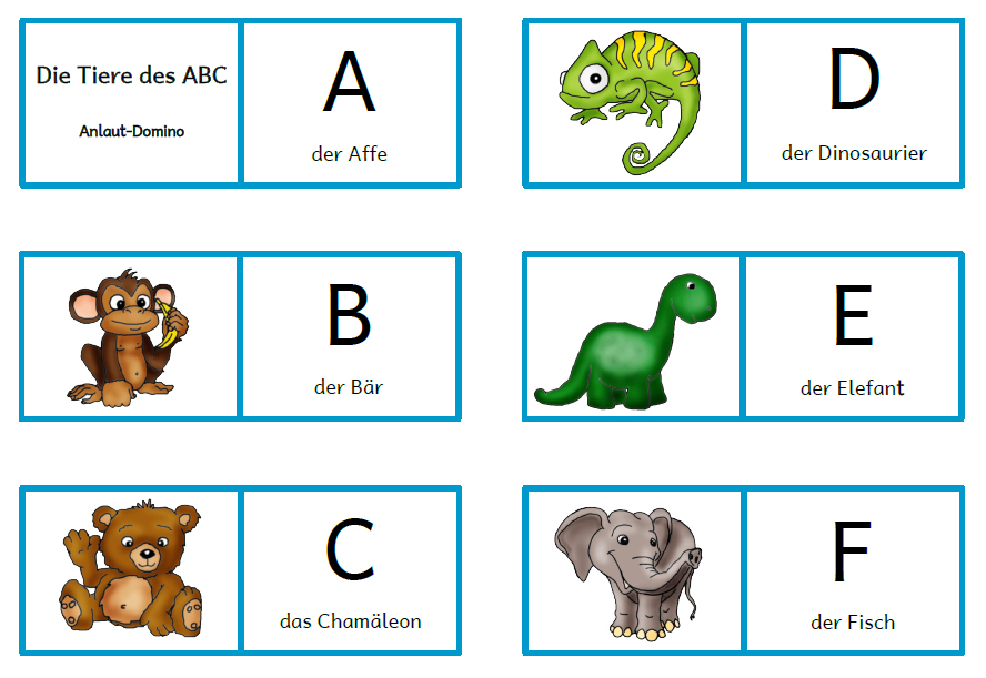 krabbelwiese (im Ruhemodus): Anlaut-Domino: Tiere des ABC