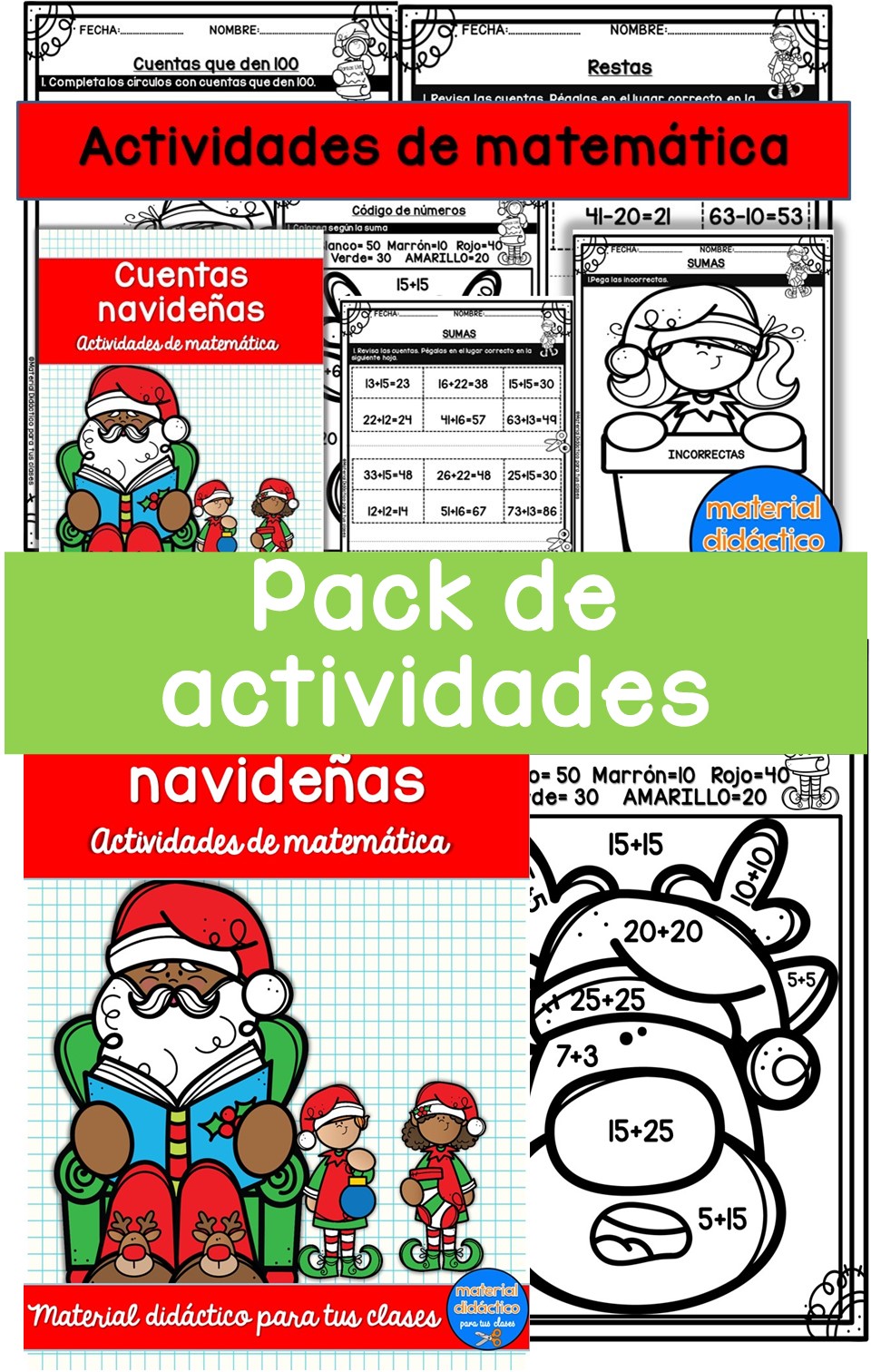Sumas y restas navideñas hasta el 100 - Material Didactico para tus clases
