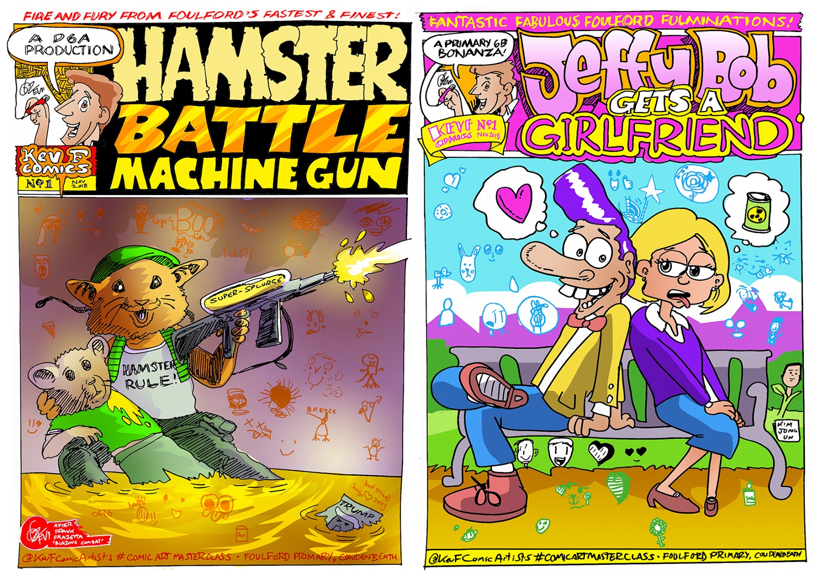 Kev F comic art: Hamster Battle Machine Gun - comics by kids