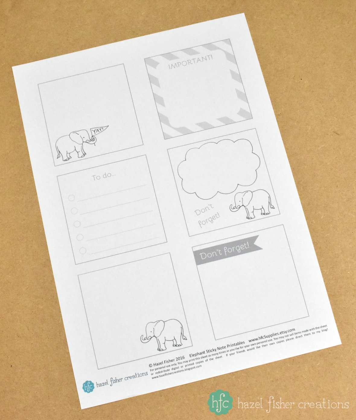 Hazel Fisher Creations: Free Printables for Sticky Notes: Elephant ...