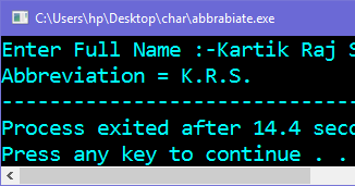 Program in C++ to print abbreviation of given full name.