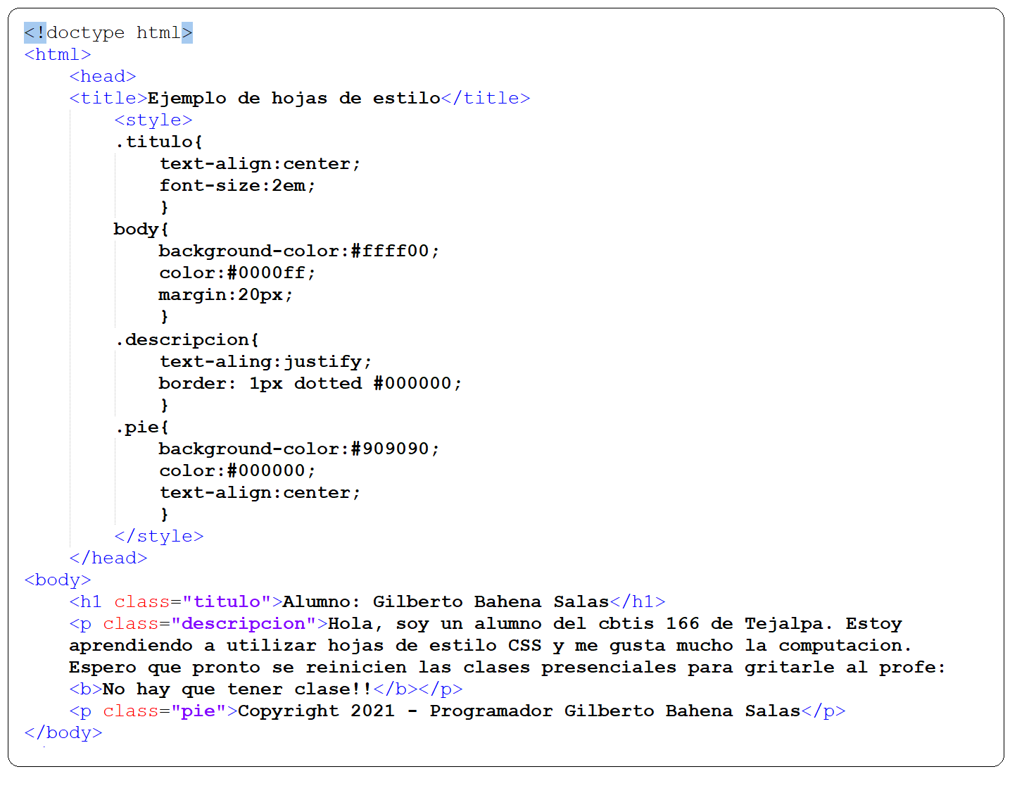 Ejemplo sencillo de hoja de estilo