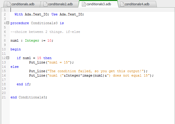 Progress of Learning ADA Programming: Ada Conditionals