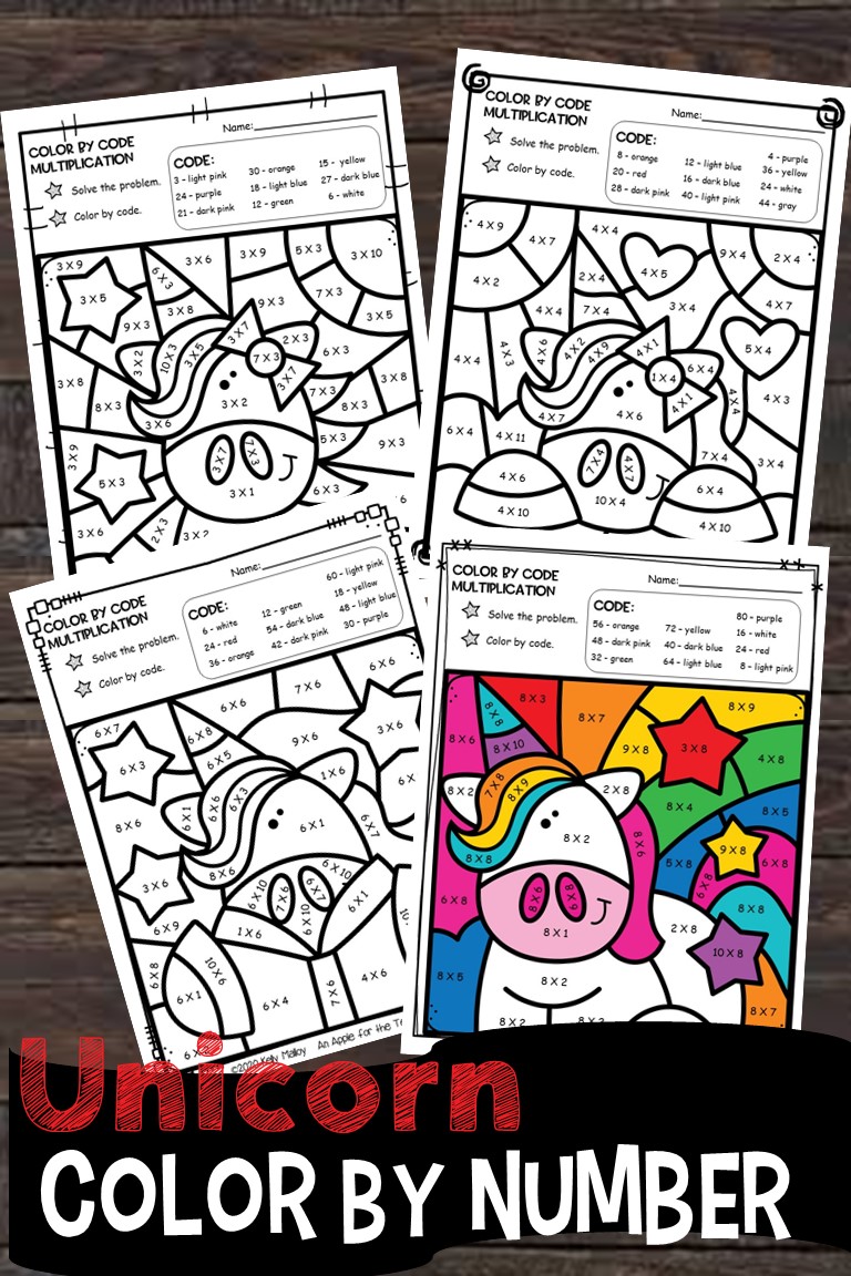 An Apple For The Teacher: Unicorn Color By Number