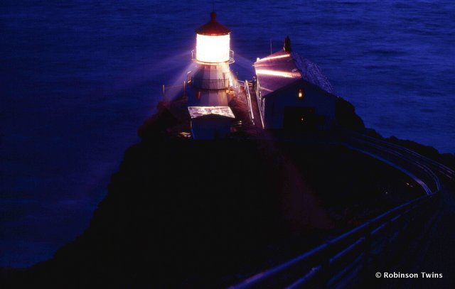 Robinson Twins Photo Gallery: Point Reyes Lighthouse lit up at dusk