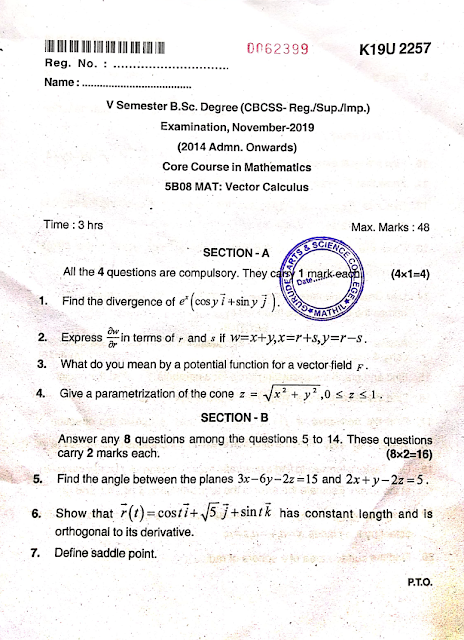 Kannur University B.Sc.Mathematics 5B 08 MAT : Vector Calculus ...