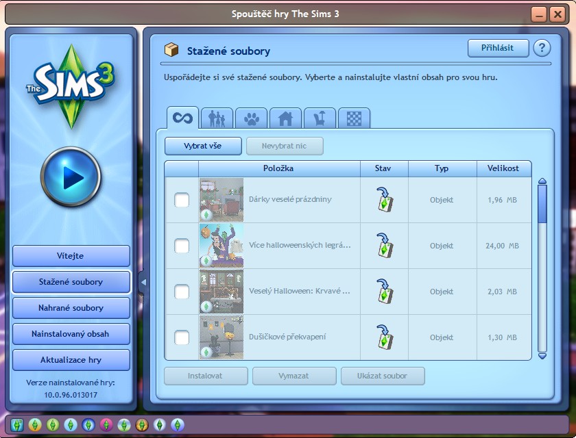 Instalace souboru typu sims3pack a souboru typu package