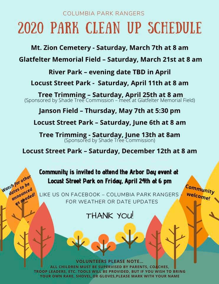 Columbia Park Rangers announce 2020 Park Clean-up Schedule – Columbia Spy