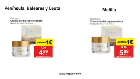 CREMA DE DÍA MARCA CIEN GOLD REGENERADORA