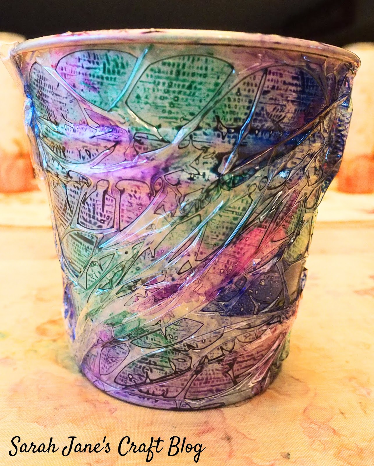 Plastic Wrap Alcohol Ink Flower Pot