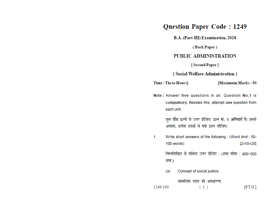 Lucknow University B.A. Part-III (Back Paper) PUBLIC ADMINISTRATION ...