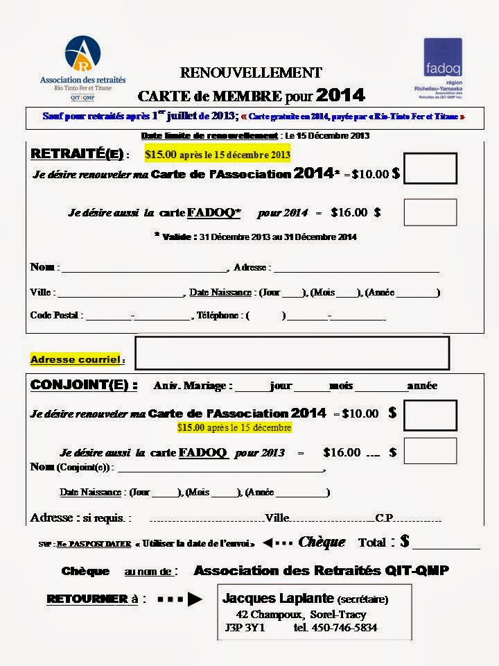 Association des retraités QIT-QMP Inc. "RTFT" Bienvenue à nos membres ...
