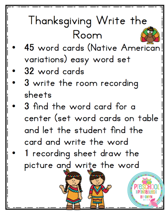 Thanksgiving Write the Room ~ Preschool Printables