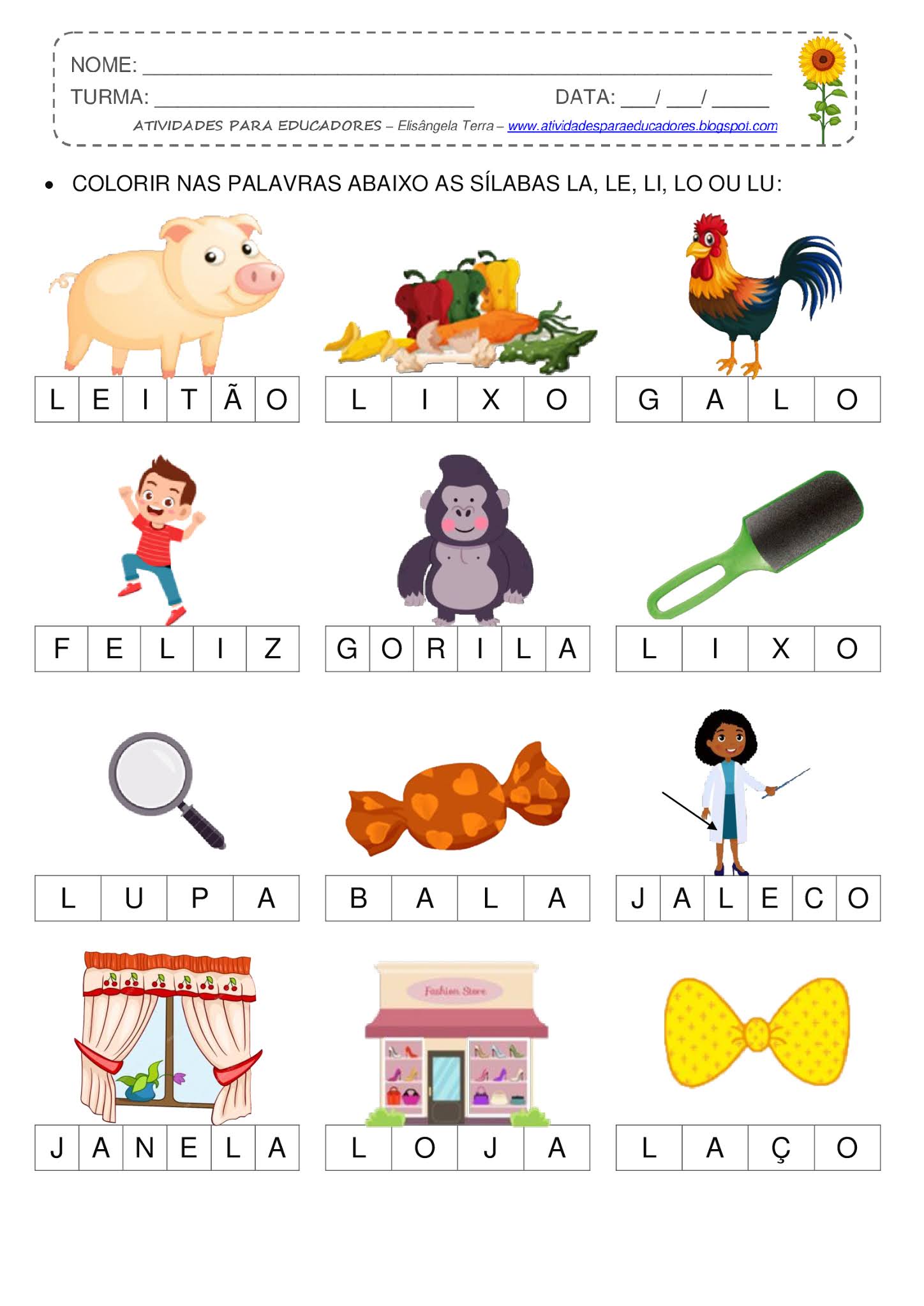 ATIVIDADES PARA EDUCADORES : Atividades com LA, LE, LI, LO LU