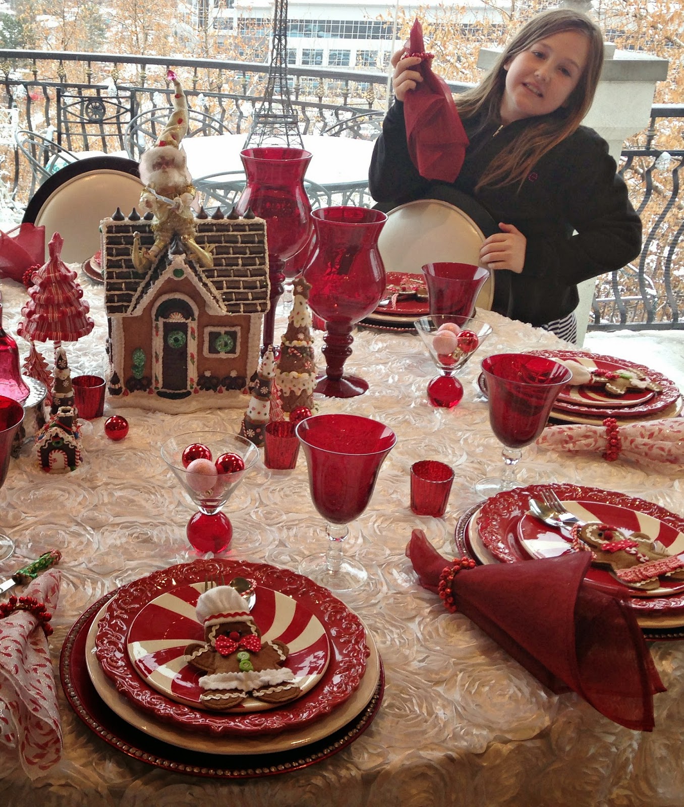 Gingerbread House and Peppermint Road Tablescape - Purple Chocolat Home