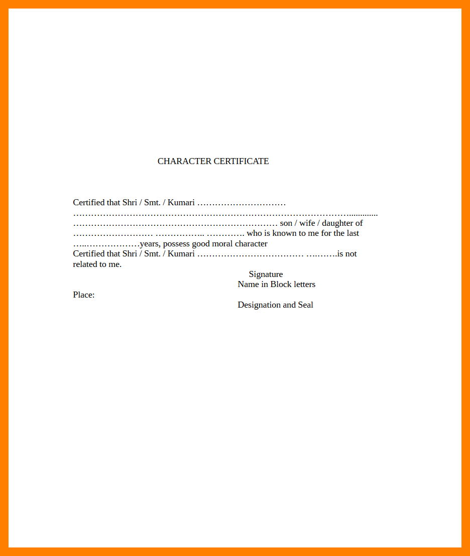Character Certificate Letter