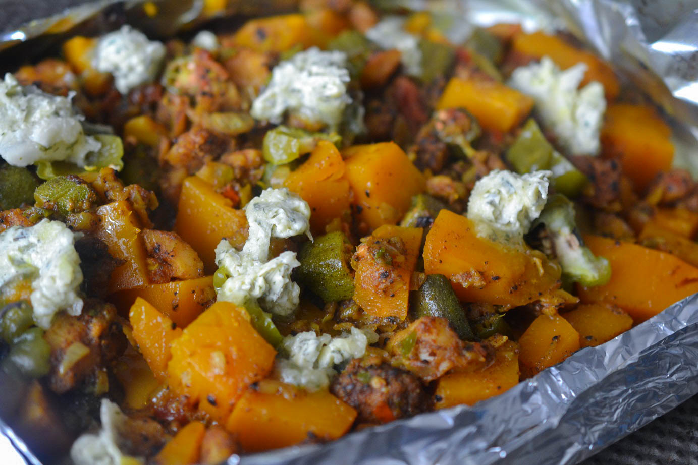 Greedy Girl : Foil roast curry conch with pumpkin and okra