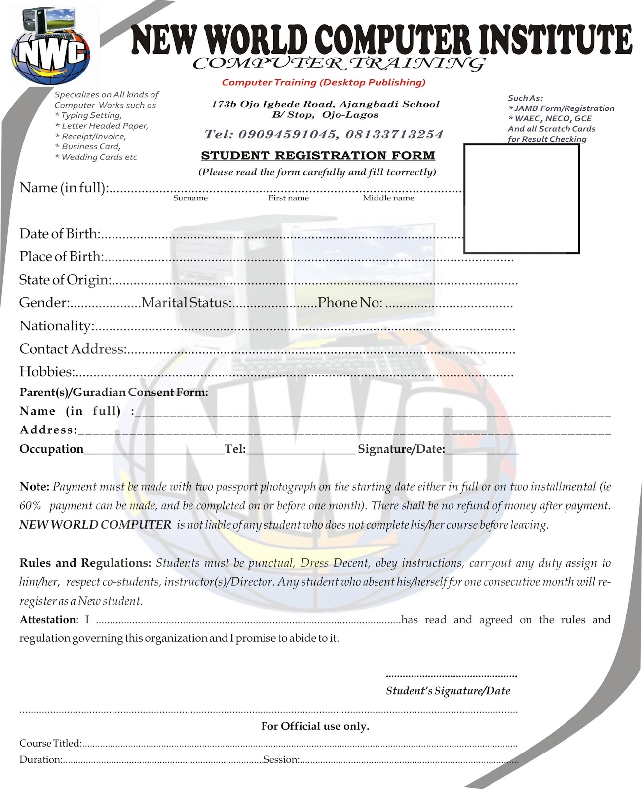 DOWNLOAD OUR COURSE LIST AND REGISTRATION SLIP