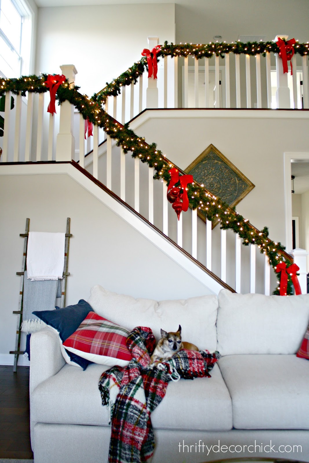 Our Christmas staircase! | Thrifty Decor Chick | Thrifty DIY, Decor and ...
