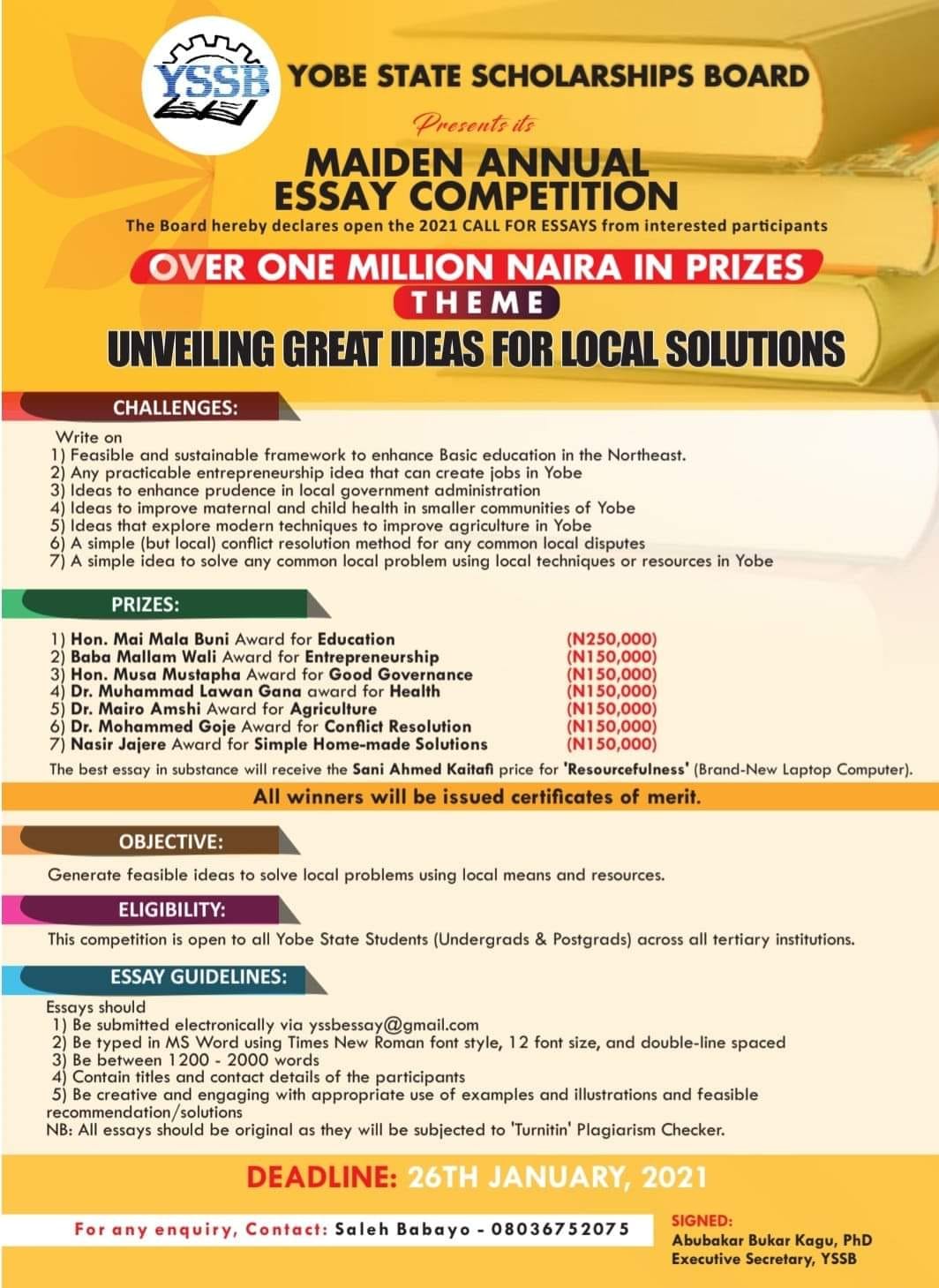 YSSB Annual Essay Competition 2021 | Over 1 Million in Prizes