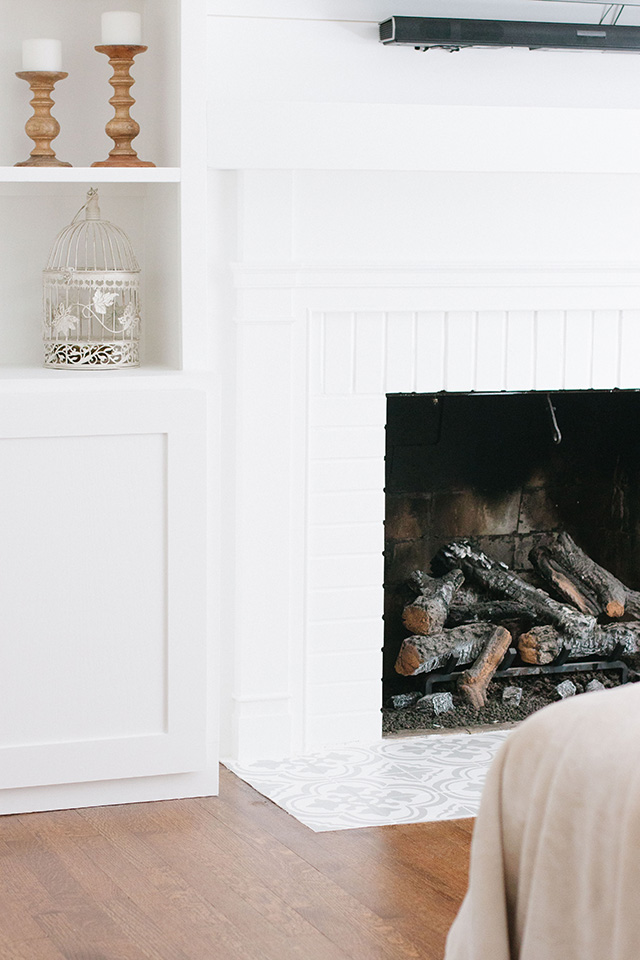 DIY Fireplace Hearth Stencil Makeover Under $100 - Michaela Noelle Designs