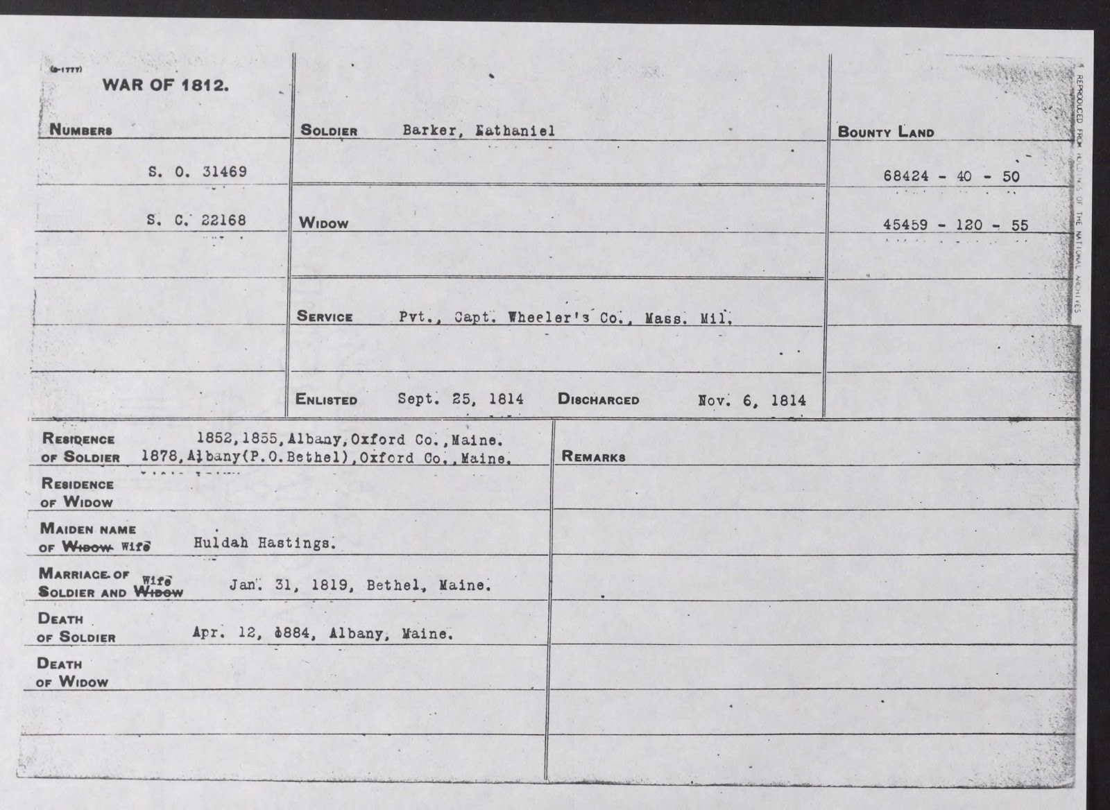 West in New England: THE WAR OF 1812 PENSION FILE OF NATHANIEL BARKER