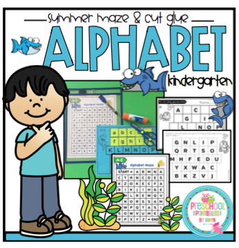 Summer Alphabet Mazes and Cut and Paste Worksheets (No Prep ...