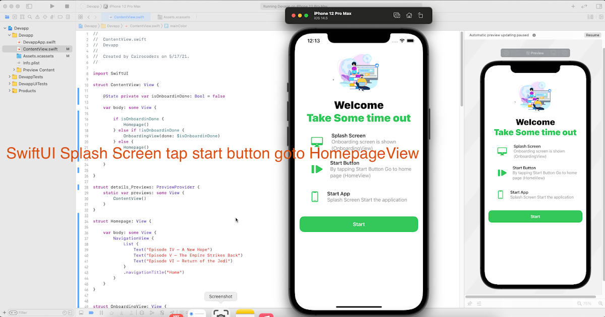 Swiftui Splash Screen Tap Start Button Goto Homepageview Tutorial101