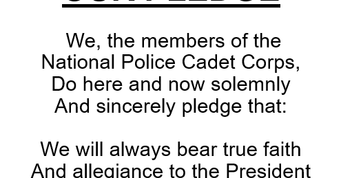 GREENRIDGE SECONDARY SCHOOL NATIONAL POLICE CADET CORPS: NPCC Pledge