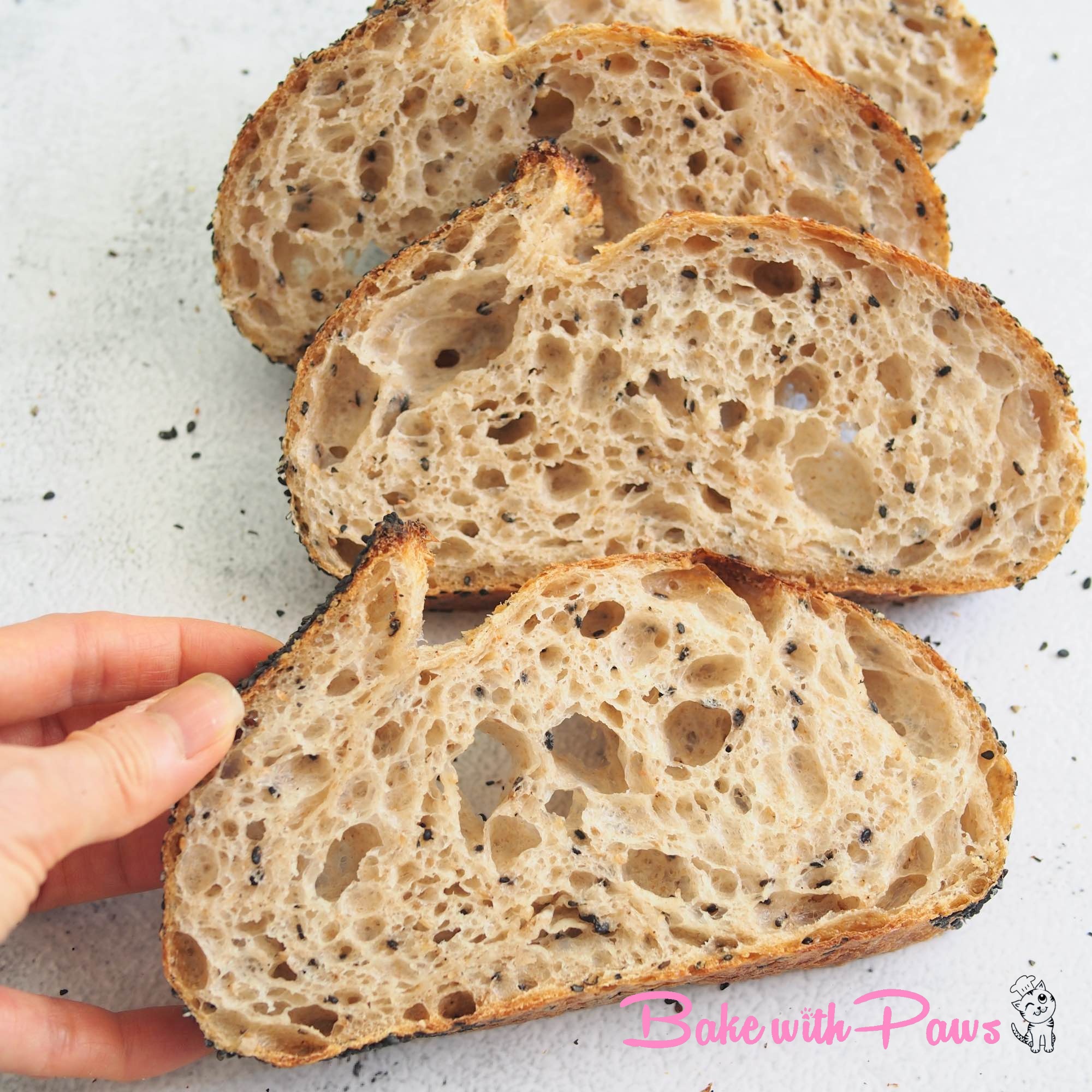 Sesame Open Crumb Sourdough Bread - BAKE WITH PAWS