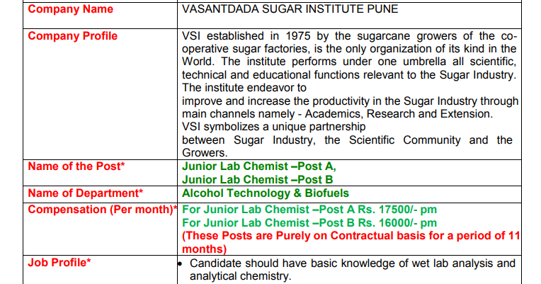 UDYOG ADDA: VASANTDADA SUGAR INSTITUTE PUNE Walk in interview for the ...