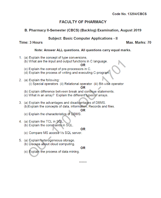 Osmania University B. Pharmacy II-Semester (CBCS) (Backlog) Subject ...