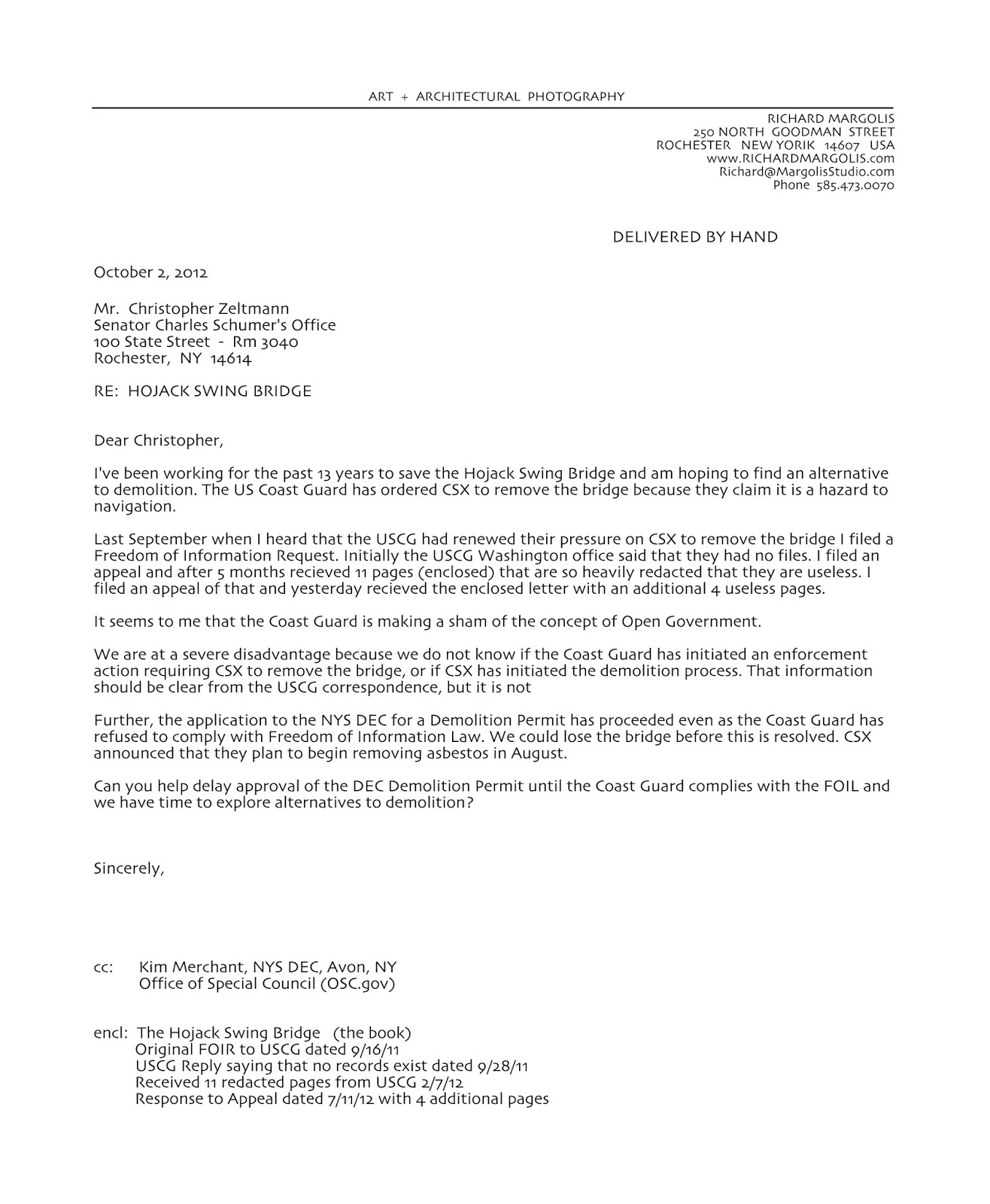 Freedom of Information Act Failure: October 2, 2012 Letter to Senator ...