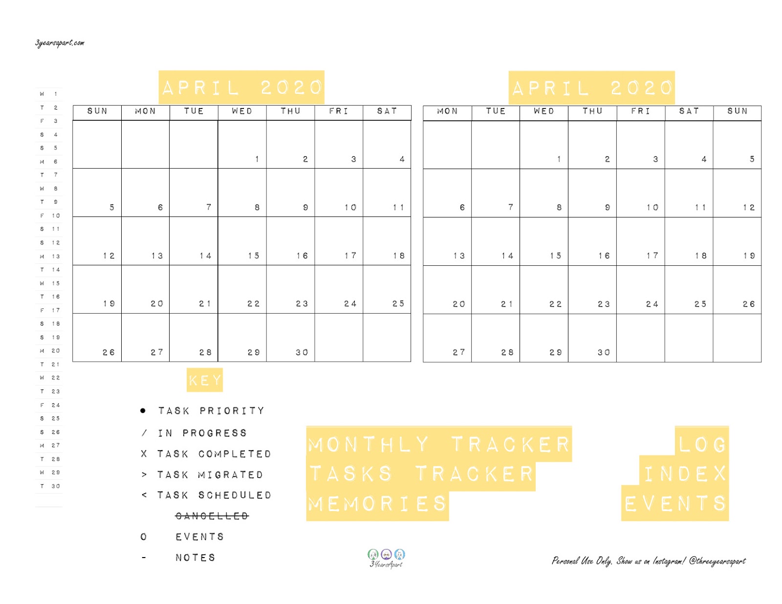 April 2020 Bullet Journal Bundle | Free Printable for Bullet Journals ...