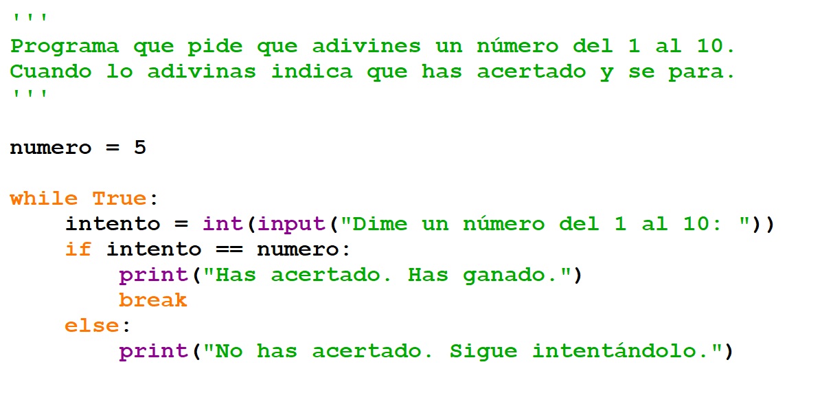 Programar en python: Nivel 8 - Más buclesReto 10 - Practicando con break