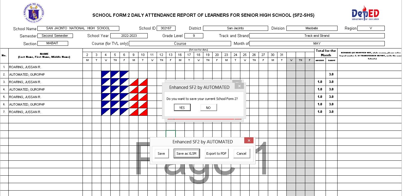 Enhanced School Form 2 for Elementary, Junior High School and Senior ...
