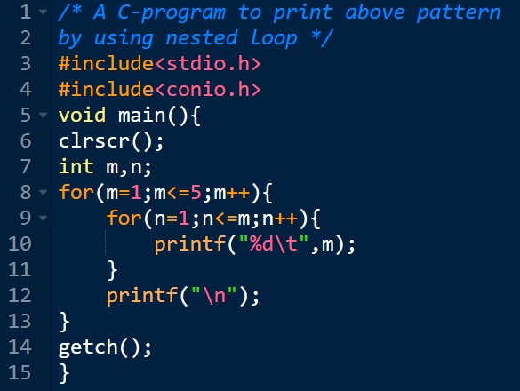 Pattern Programs Using Nested Loop Statements In C Language