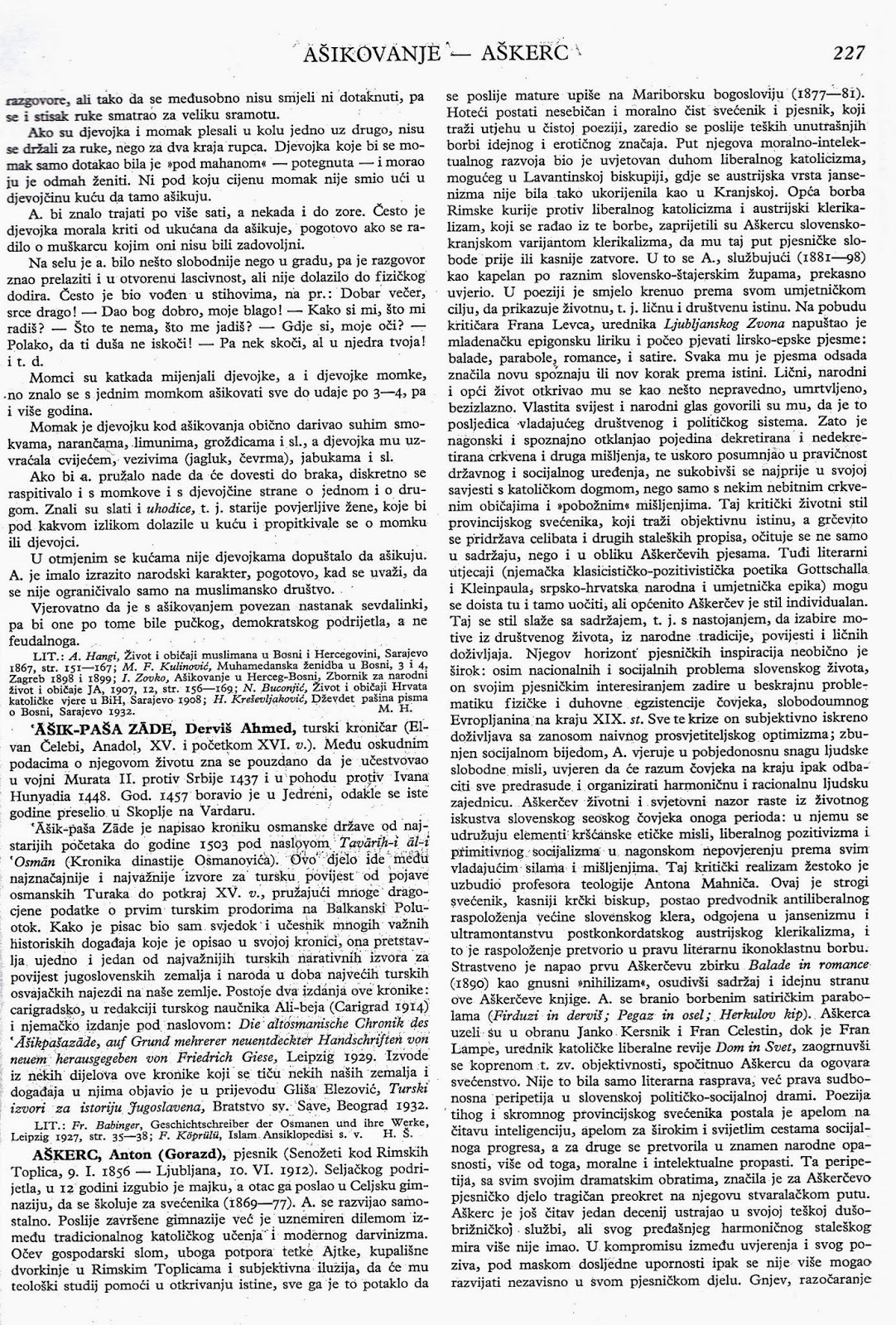 SEVDALINKE: Ašikovanje. Enciklopedija Jugoslavije. 2. izdanje, tom I ...