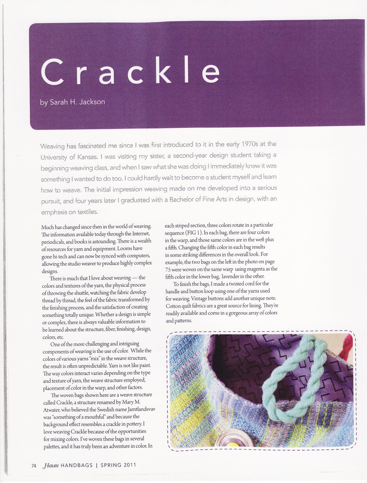Sarah H. Jackson, Textile Artist: Haute Handbags Magazine, "Crackle"