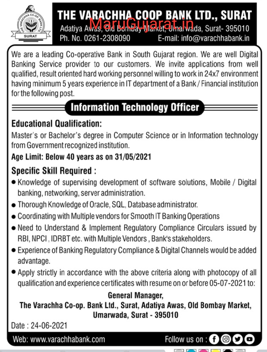 The Varachha Co-Operative Bank Recruitment for Information Technology ...